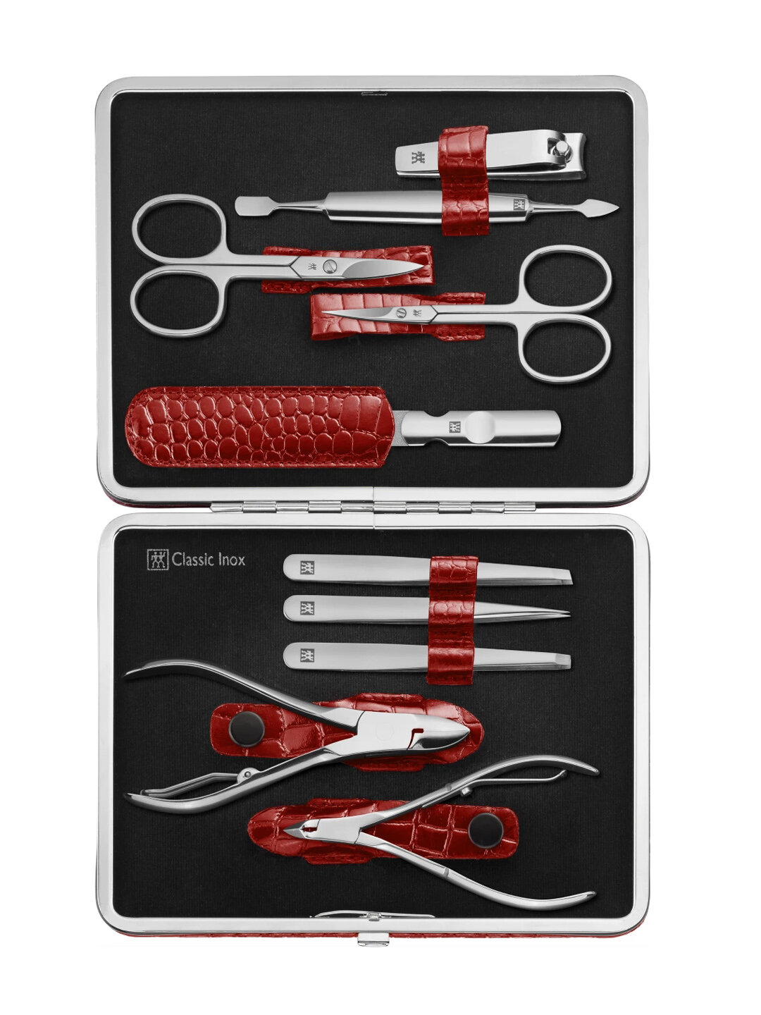 Маникюрный набор в уожаном футляре Zwilling Classic Inox, 10 предметов, красный