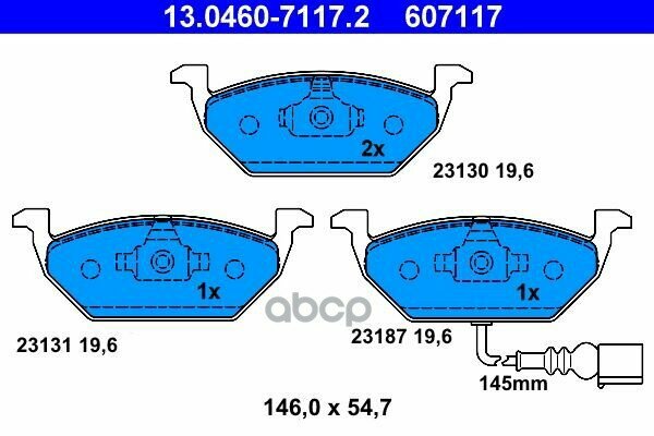Колодки пер. AUDI A2, A3/VW BORA, GOLF IV, POLO/SKODA OCTAVIA 1J0 698 151 G Ate арт. 13.0460-7117.2