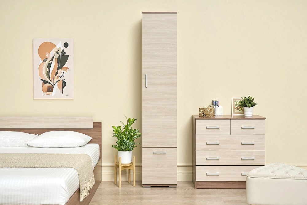 Шкаф бельевой распашной 400 мм, 4 полки, Ника, 40х203.2х35.4 см, ЛДСП, Ясень шимо темный / ясень шимо светлый