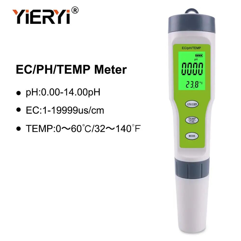 Цифровой измеритель воды Yieryi pH/EC/TEMP, TPH01137A