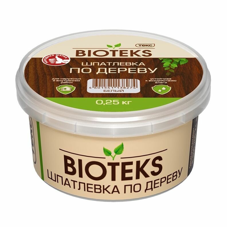 Шпаклевка по дереву Биотекс белая 0.25кг Текс 023502