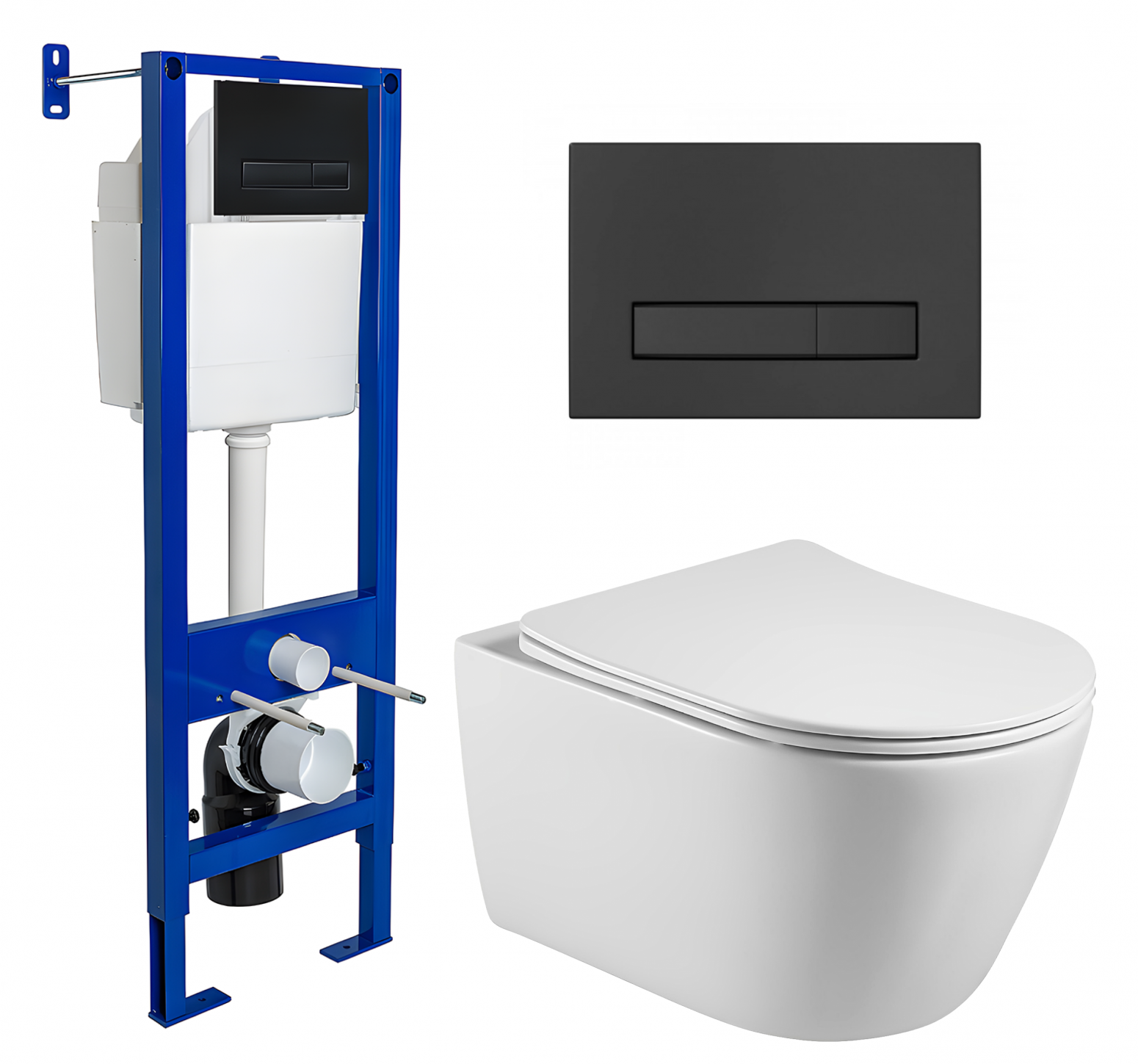 Комплект 3 в 1 инсталляция Berges Wasserhaus Atom Line 410 + Унитаз подвесной Акватек Вега AQ1905-00 + кнопка черная