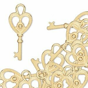 Подвеска, 29х12мм, ключик, базовый материал - цинковый сплав, позолоченный, 2 шт.