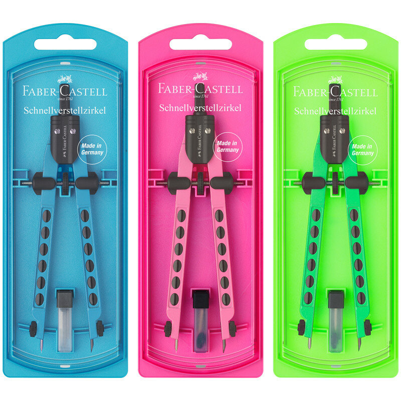 Циркуль Faber-Castell "Factory Neon", + грифели, пластиковый футляр, цвет ассорти, 290185