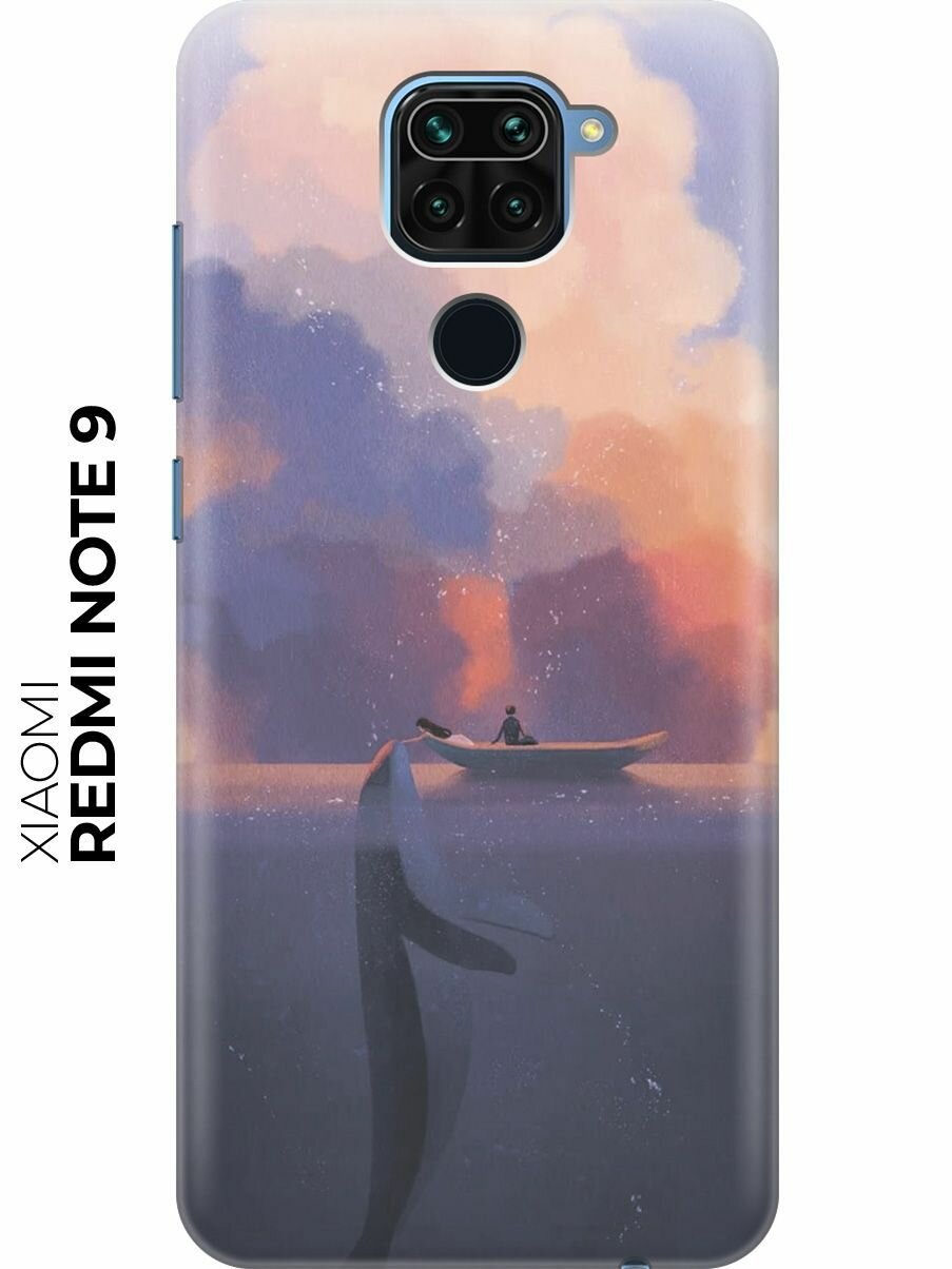 Силиконовый чехол Кит и облака на Xiaomi Redmi Note 9 / Сяоми Редми Ноут 9