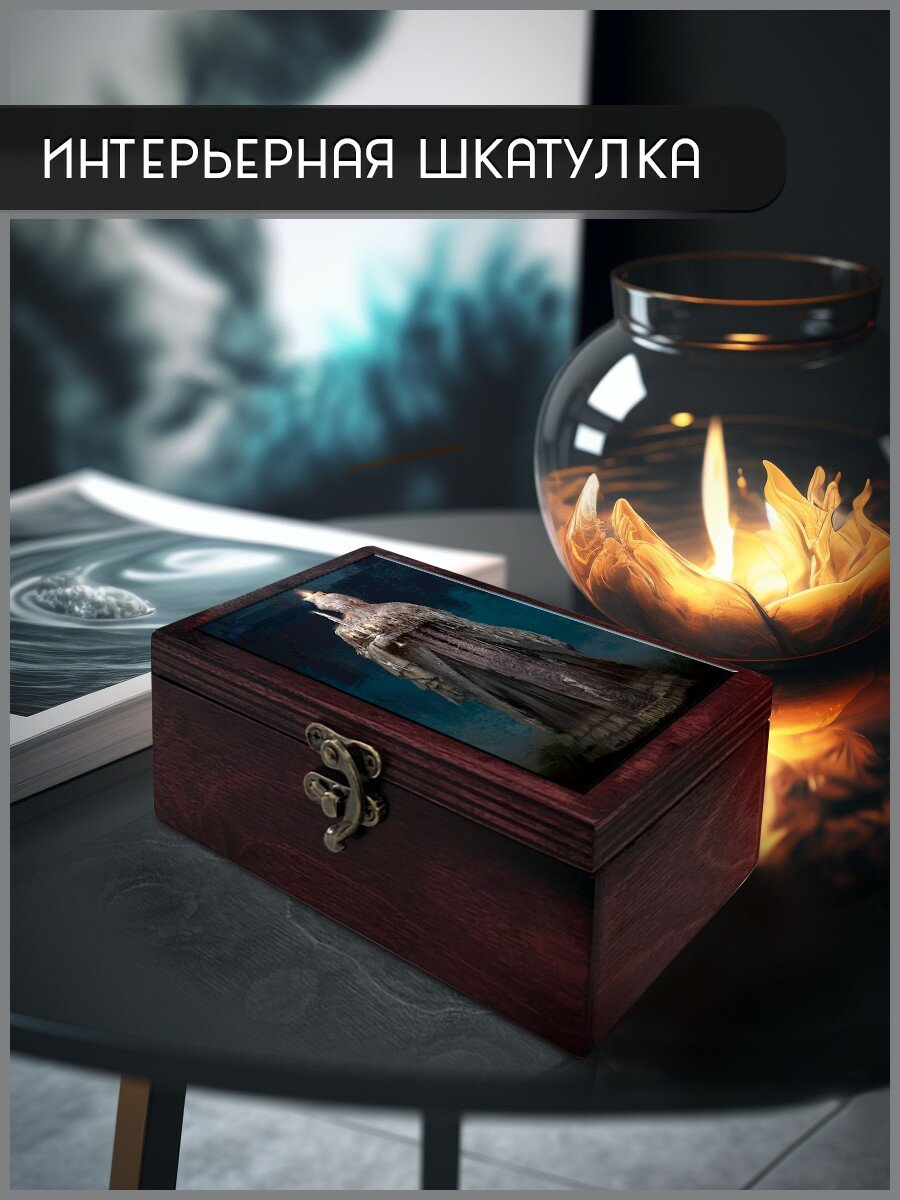 Шкатулка интерьерная вишня для украшений универсальная 16x10x6 см игра Dark souls (Дарк соулс, статуя, рыцарь, атмосфера, PC, PS, Xbox, Switch) - 2164