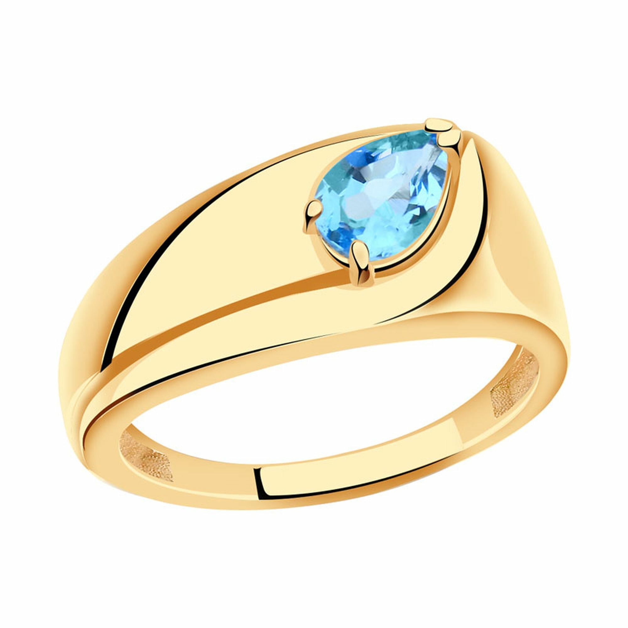 Кольцо, серебро, 925 проба, золочение, топаз