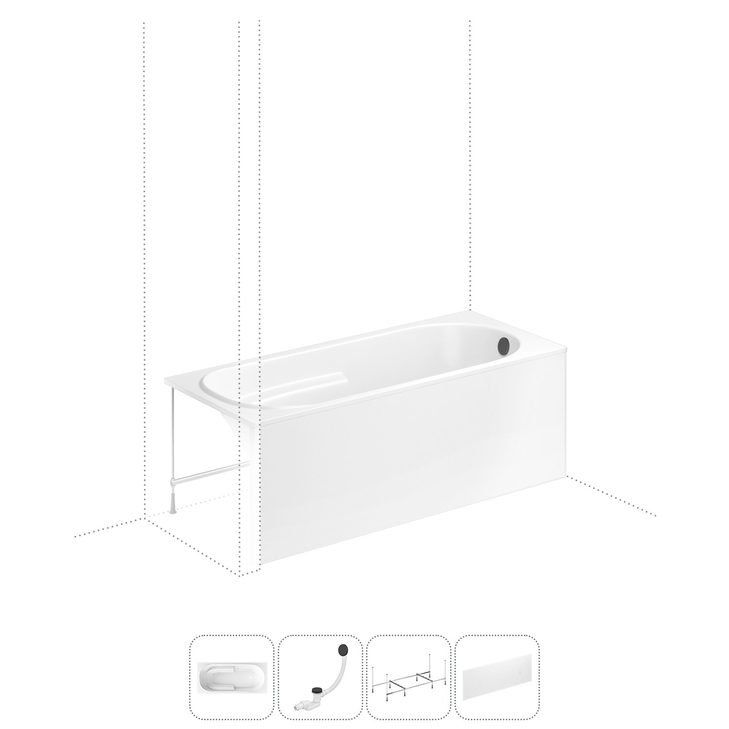 Акриловая ванна 160x75 с каркасом и экраном Lavinia Boho Bristol 202011190 в наборе 4 в 1: прямоугольная ванна 160 x 75 см, слив-перелив, каркас, экран