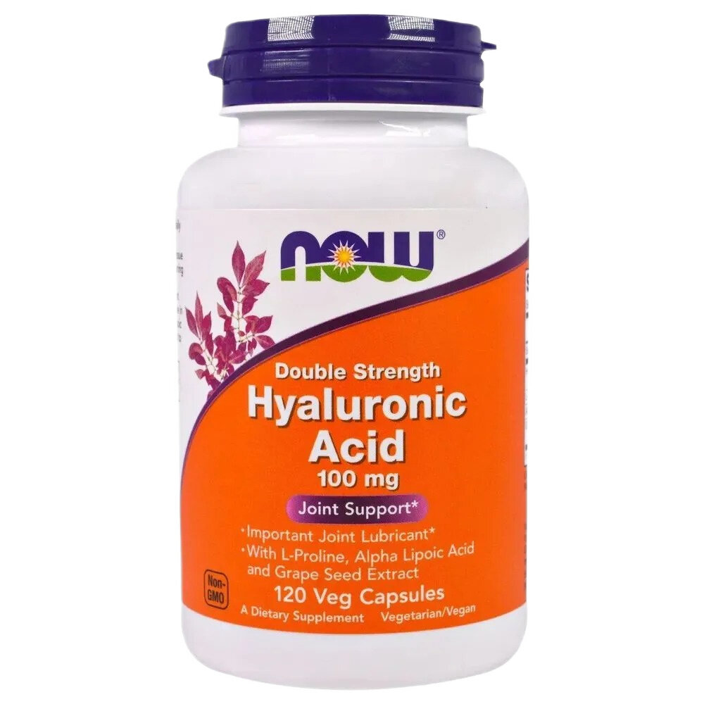 NOW Гиалуроновая кислота двойной силы (Hyaluronic Acid) 100 мг капсулы массой 445 мг 120 капсул