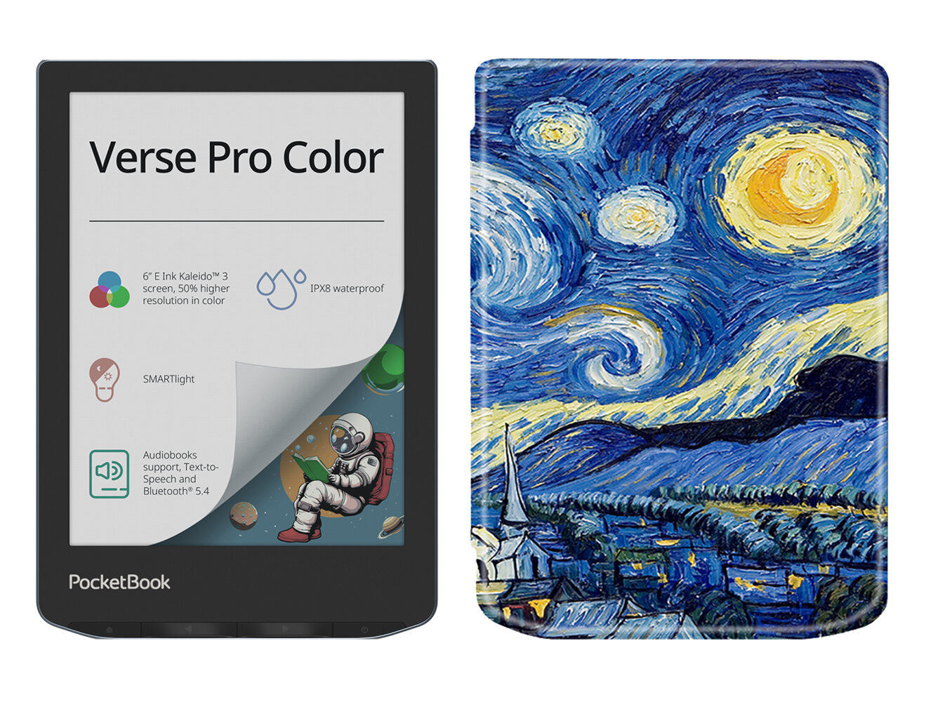 Электронная книга PocketBook 634 Verse Pro Color, серый с обложкой ReaderONE Van Gogh