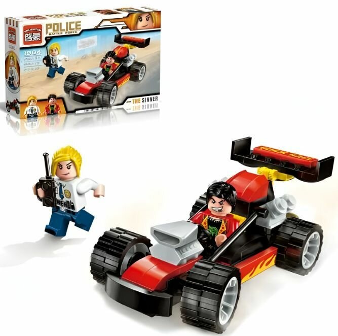 Конструктор пластиковый Qman 1904 Лихач и полицейский, 95 деталей + 2 фигурки