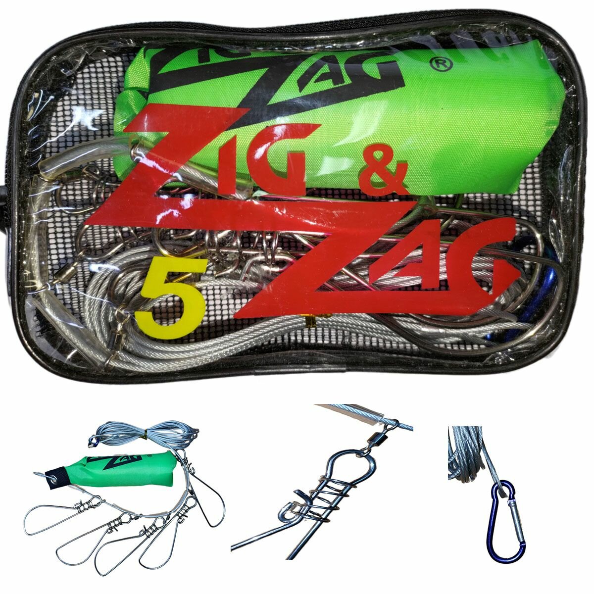 Кукан Zig&Zag металлический 5m 5 застежек с поплавком #green