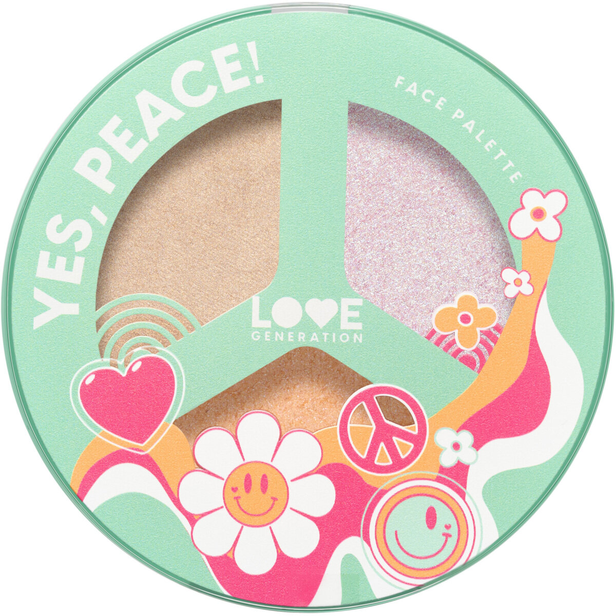 Палетка для лица Love Generation Yes, Peace! тон 04 Золотой, голубой, персиковый, 9.6 гр
