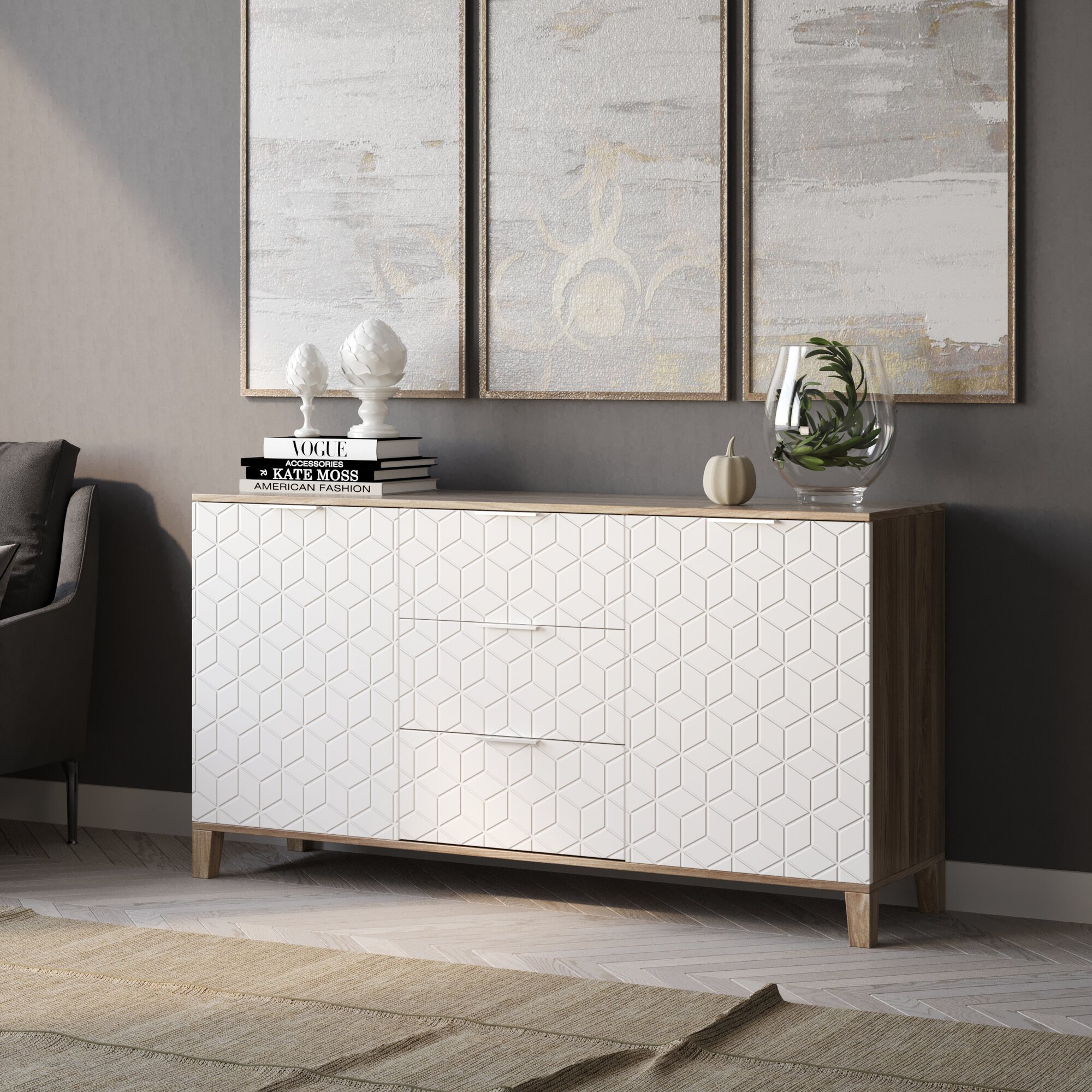 Комод для одежды белый большой в спальню, в прихожую, узкий с ящиками Марвин - 4 Милк, 140х80х40 см