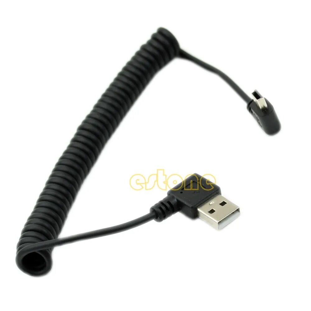 Черный USB 2.0 кабель 90 градусов A male - Mini B 5p male