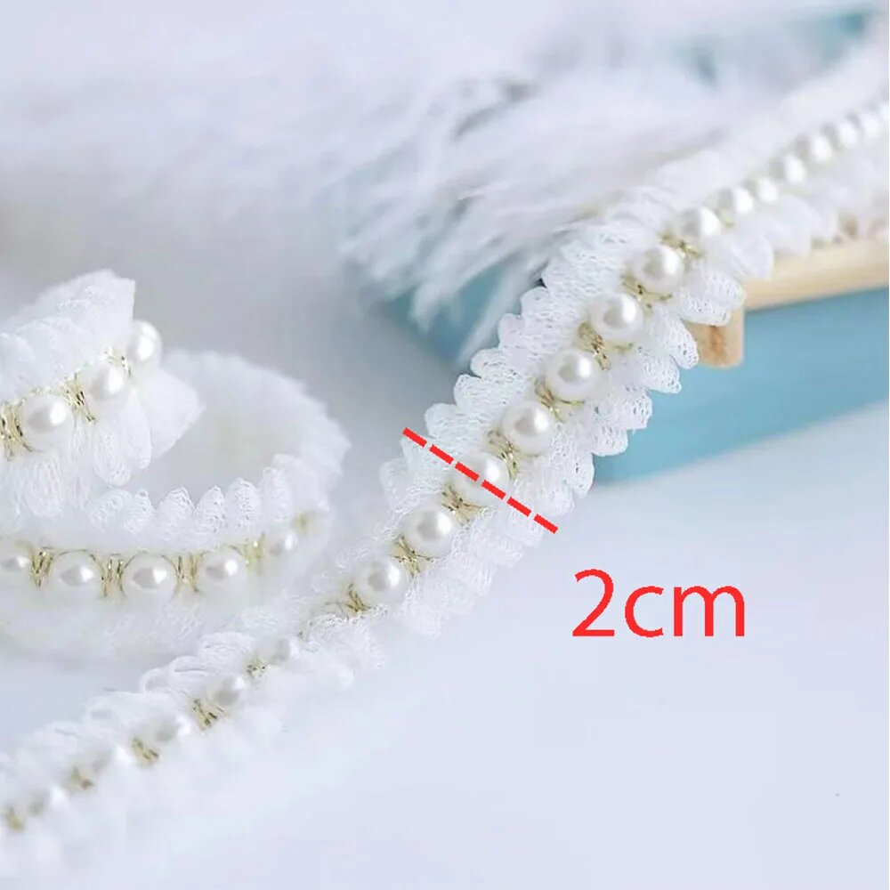 Кружевная лента с жемчугом 2 см, Mesh Pearl Lace