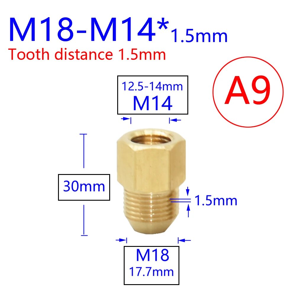 Латунный переходник M18-M14*1.5mm, зуб 1.5mm
