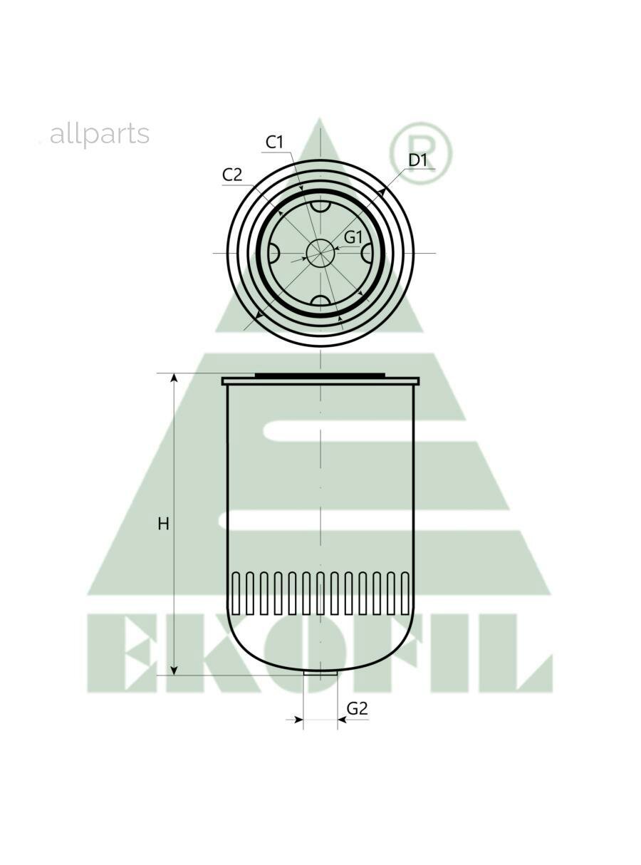 EKOFIL EKO02269 фильтр масляный ! D118 H248 1 3/8-16UN\CUMMINS
