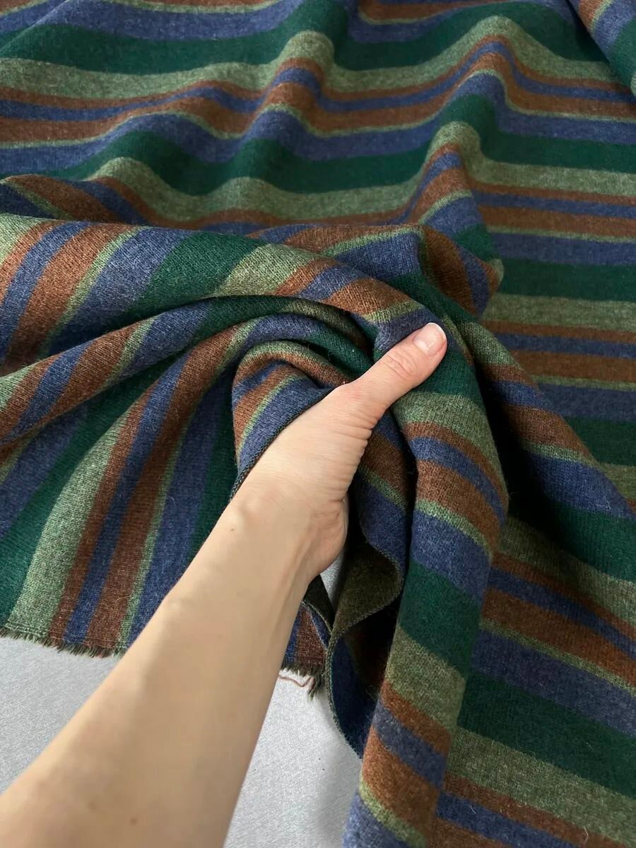 Ткань Трикотаж двусторонний, шерстяной, 1,0 метр, зелёный Италия