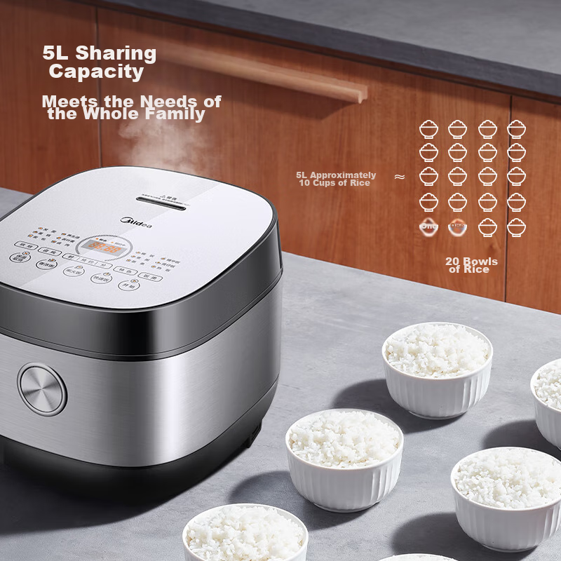 Midea Rice Cooker, 5L Large Capacity, for Home Use, 4-5 People, Baking, Braising, Multi-Functional, Steaming, Antibacterial Inner Pot, Smart Rice Cooker, Trade-In for Old Appliances, MB-RC531