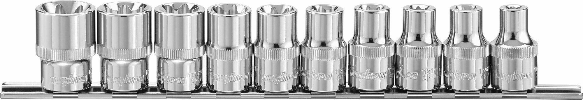 Набор головок торцевых 1/2"DR на держателе, внешний TORX, E8-E24, 10 предметов Ombra 912610, 55610