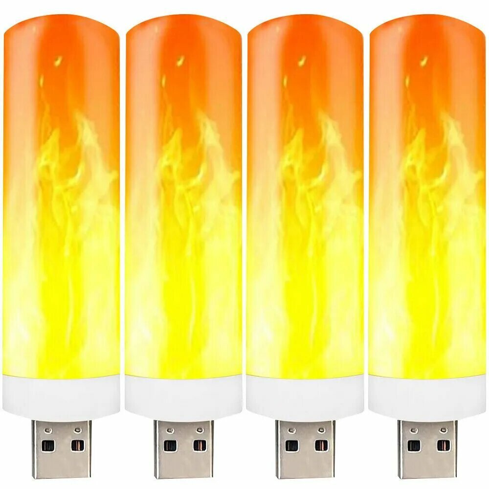 Светодиодная лампа-свеча с питанием от USB, ночник с эффектом мерцания пламени,4, Теплый свет 1500К