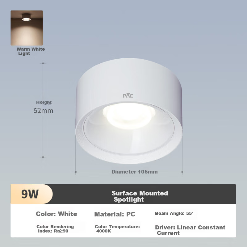 NVC LED Ceiling Light for Living Room Bedroom Hallway, Surface Mounted, 9W Warm White