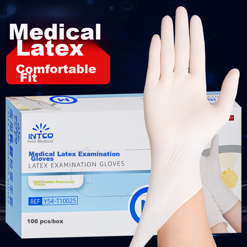 INTCO Disposable Gloves, Kitchen Household Cleaning, Hotel Daily Use, White Examination Doctor Latex Gloves, Medium Size M
