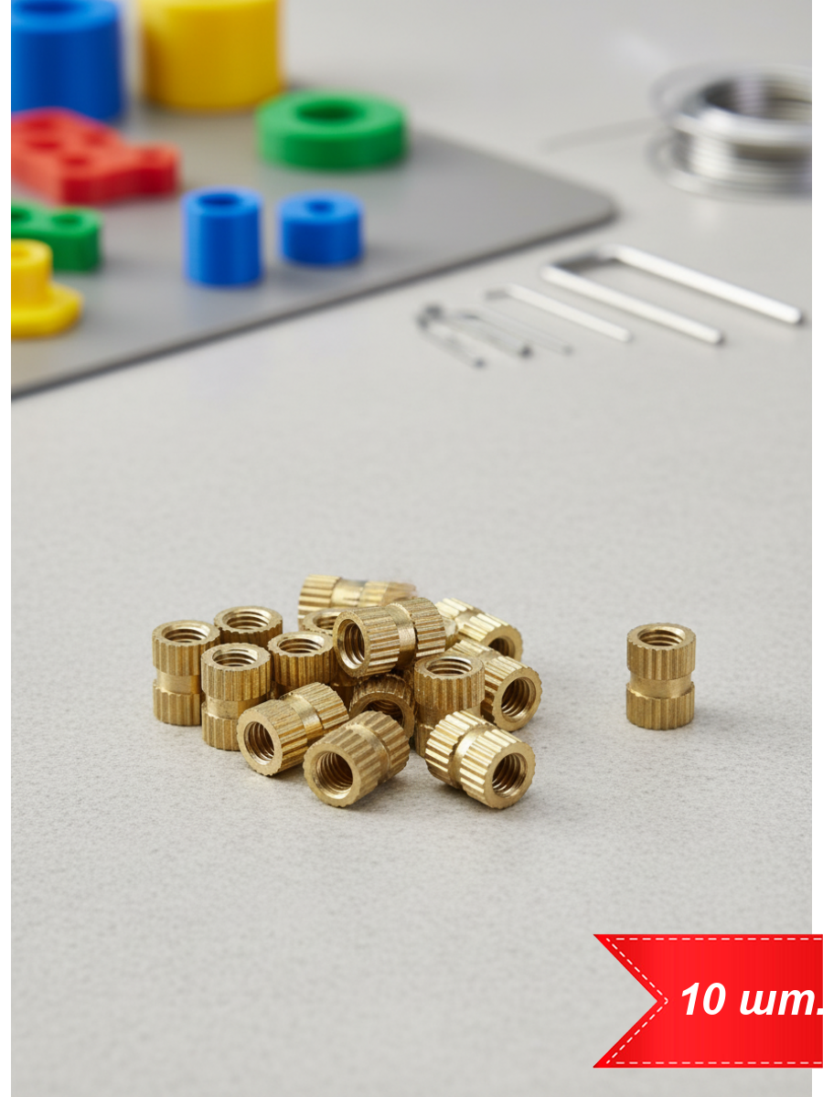 Резьбовые втулки для пластика М5 10 х 7 мм, латунь (10 шт.)