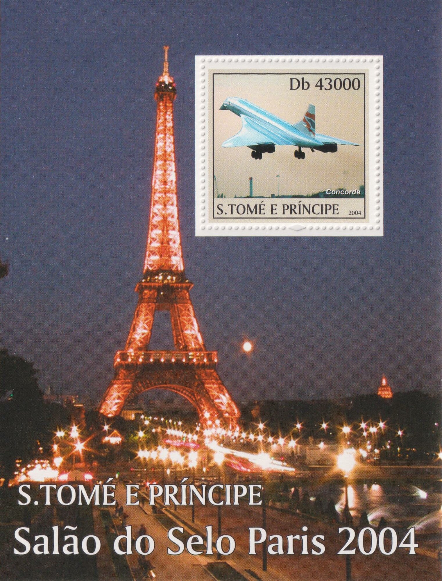 Почтовые марки Сан-Томе и Принсипи 2004г. "Париж: Мона Лиза, Конкорд, Мулен Руж" Самолеты, Архитектура MNH