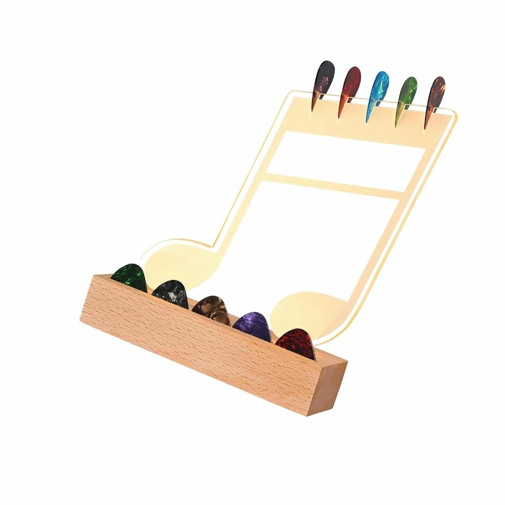 Современный акриловый футляр для хранения гитарных аксессуаров с подсветкой и деревянной основой для гитарных медиаторов