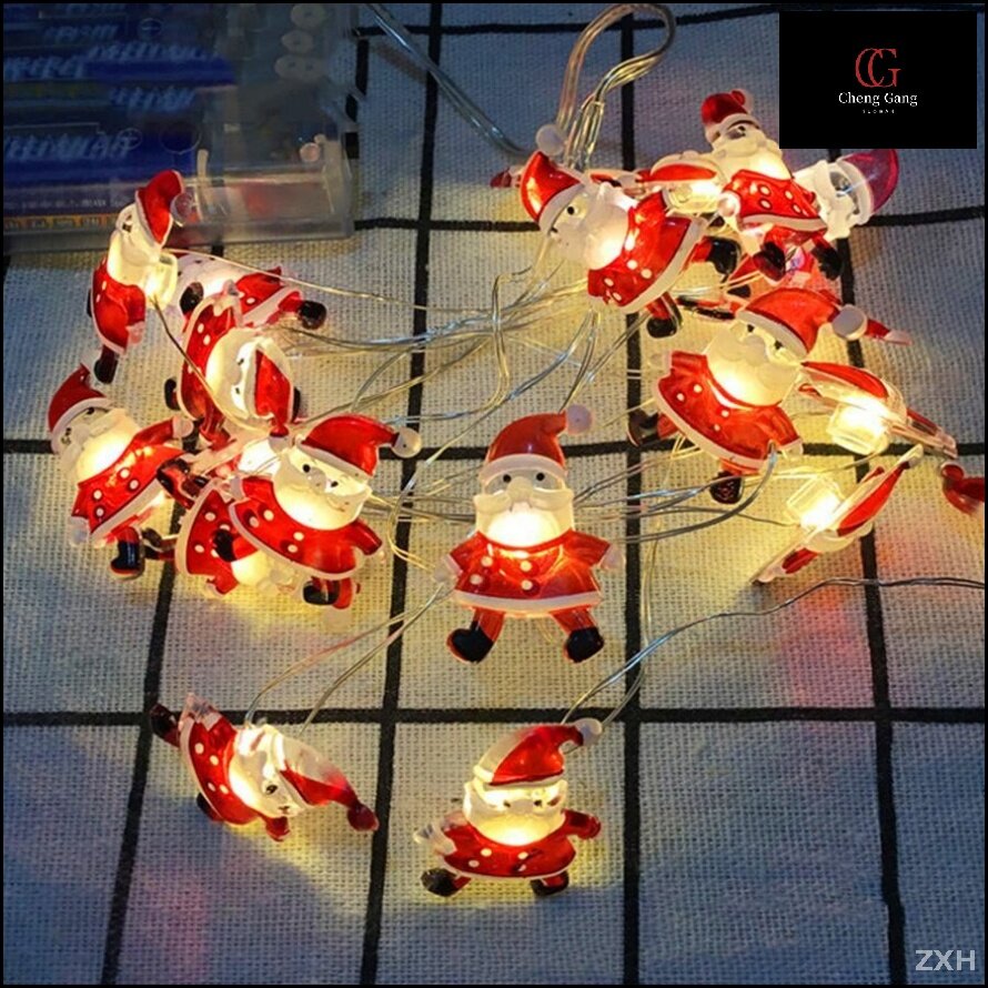 Эксклюзивная светодиодная гирлянда на батарейках 20 led с фигурками снеговика, трости, елки и сантаклауса для домашнего декора, длина 2 метра