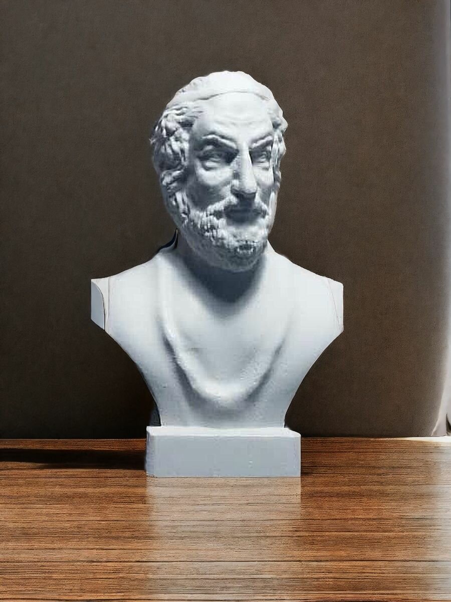 Бюст Гомер из камня высотой 70мм белый. Бесшовная детализация. Тяжёлый и холодный.