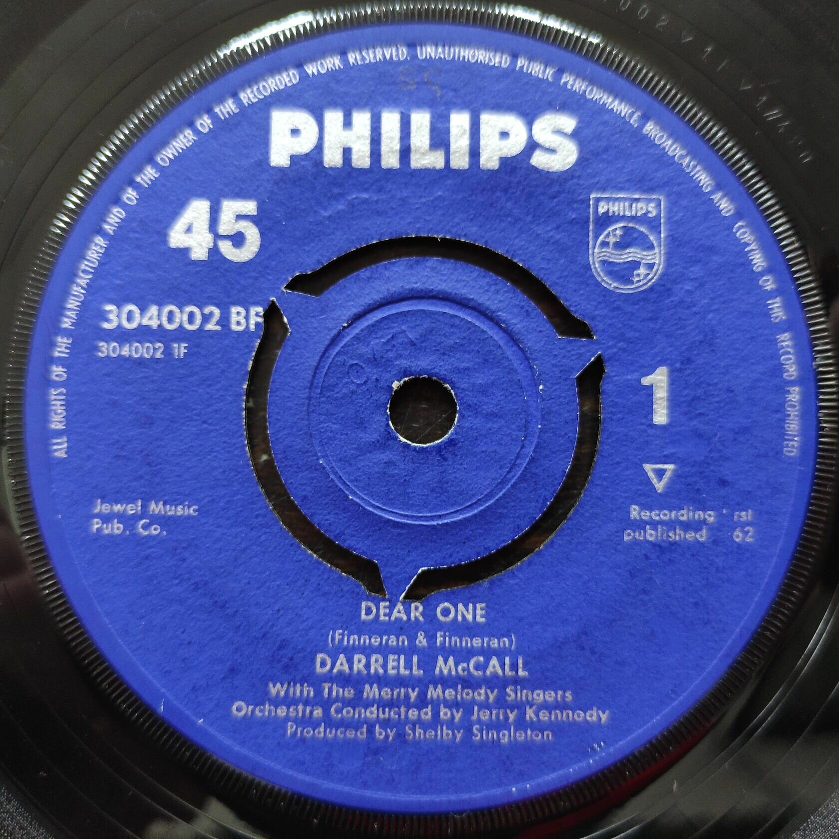Пластинка Darrell McCall "Dear One" 7" (Single/UK/1962) VG/VG