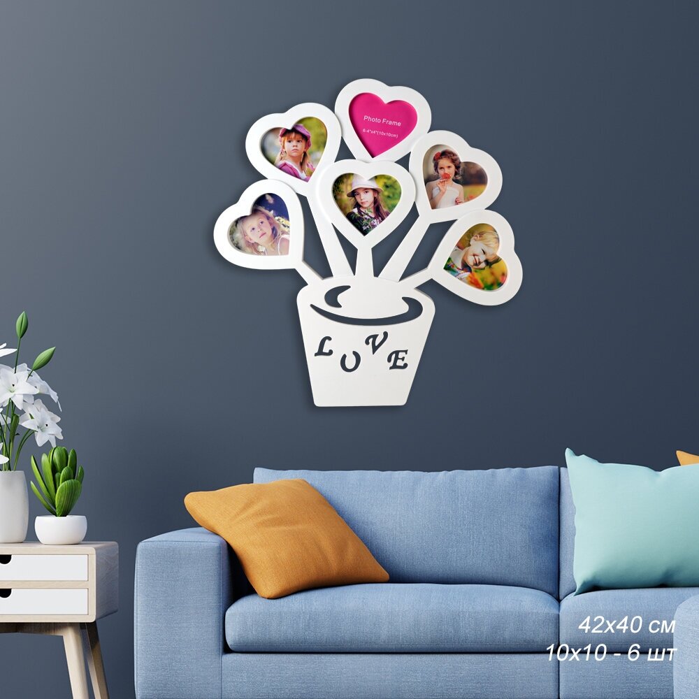Фоторамка "Любовное Дерево 42x40" с коллажем из 6-ти фото 10x10