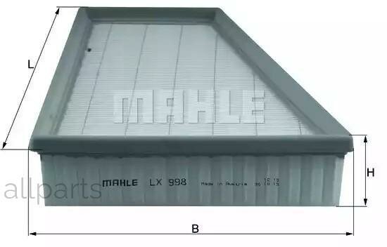 MAHLE LX998 Фильтр воздушный SEAT: IBIZA V 08-, IBIZA V SPORTCOUPE 08-, SKODA: FABIA 07-, FABIA 99-, FABIA Combi 07-, FABIA Combi 00-, FABIA Praktik 02-, FABIA седан 00-, PRA