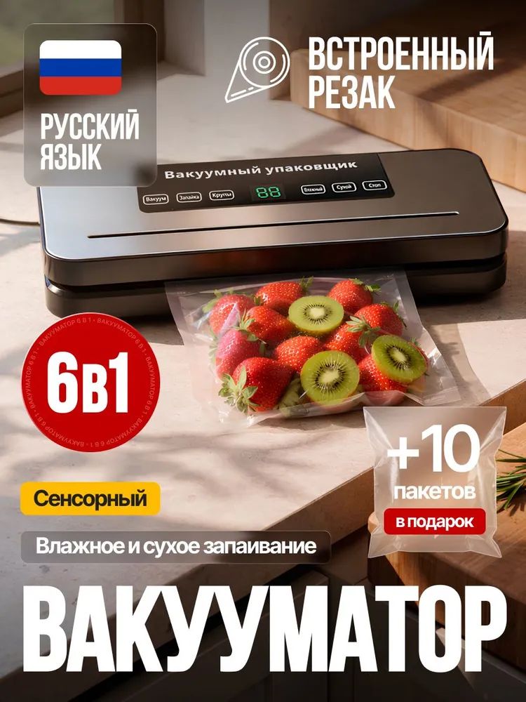 Вакууматор для продуктов с резаком 6в1 Smart Street / Вакуумный упаковщик