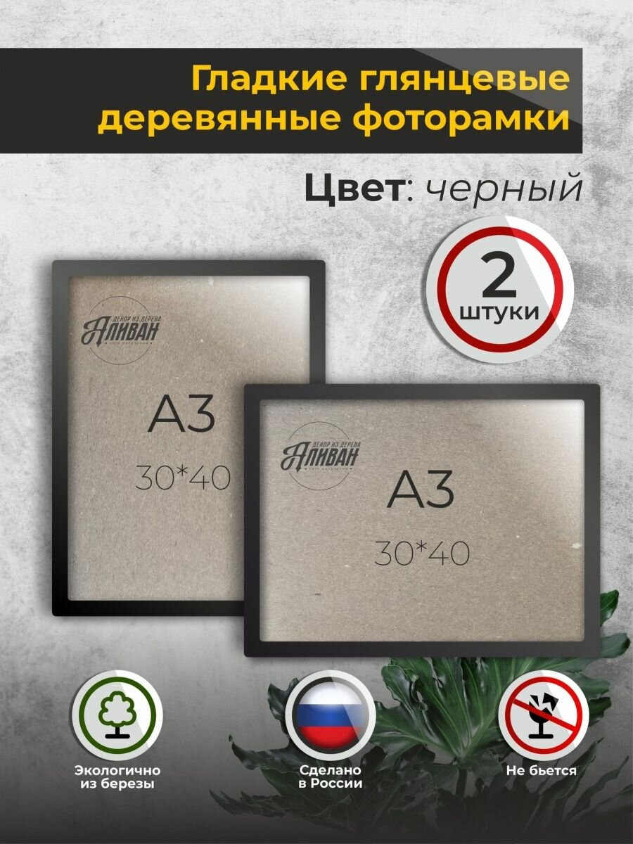 Рамка 30х40 2шт. А3 для фото из дерева в черном цвете