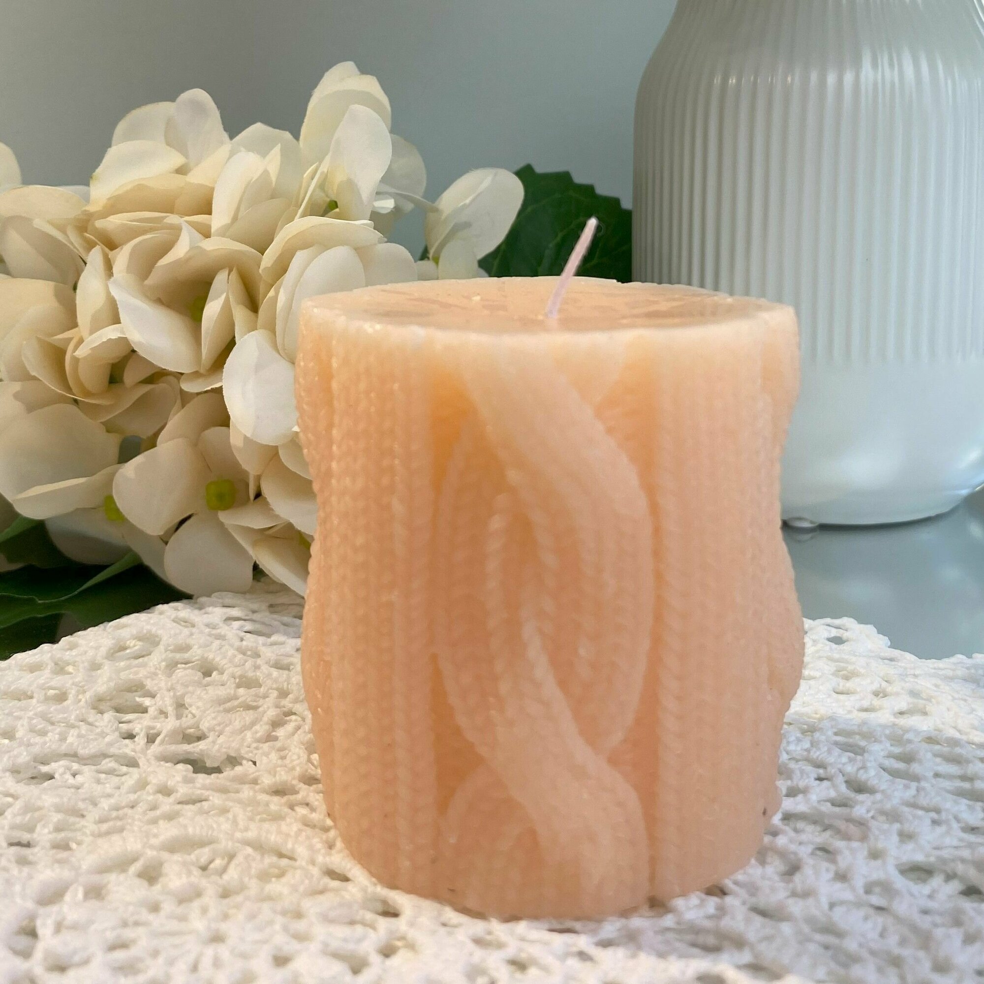 Cвеча цветная узор вязка 7,5 см, цвет розовый