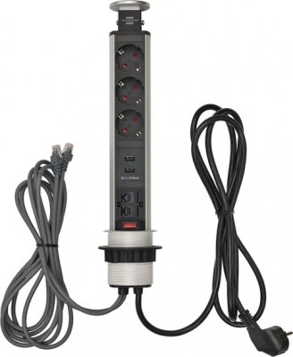 Удлинитель Brennenstuhl Tower Power, 2 м, 3 роз, 2 USB, IP20 (1396200023)