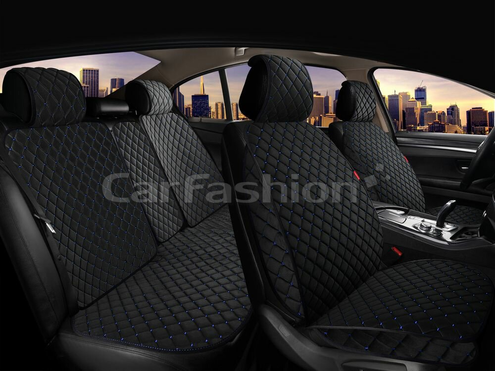 Комплект накидок (CarFashion) на весь салон SOKOL PLUS, велюр, цвет черный, строчка синяя