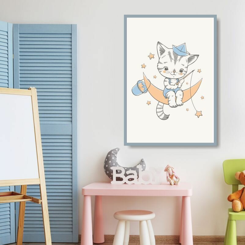 Постер Котенок На Месяце Для Детской Вертикальный 30х40 см в тубусе ПолиЦентр
