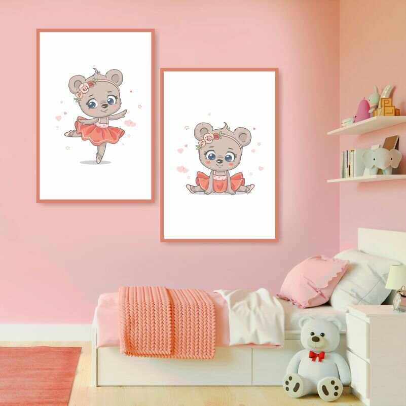 Набор постеров для интерьера Танцующий Медвежонокв детскую вертикальный 40х50 см в тубусе ПолиЦентр, 2 шт
