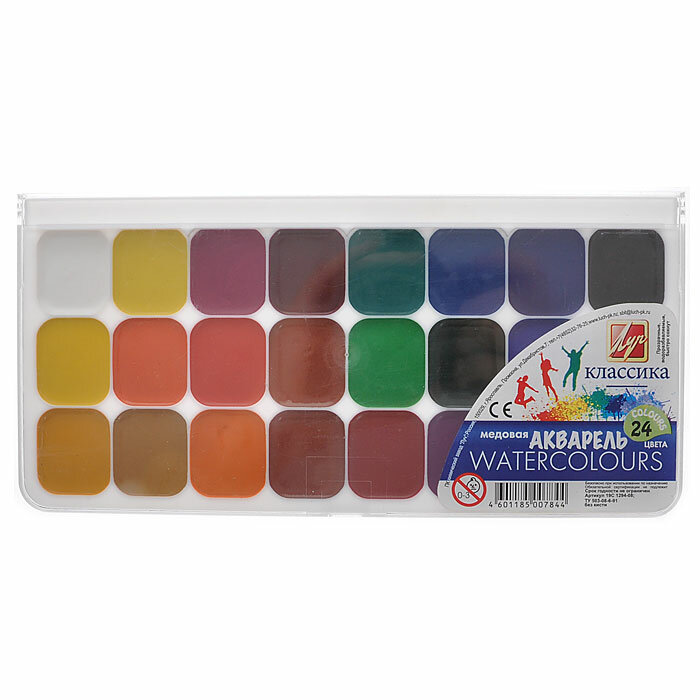 Луч Акварель Классика 24 цвета без кисти (европодвес) Комплект 3 штуки