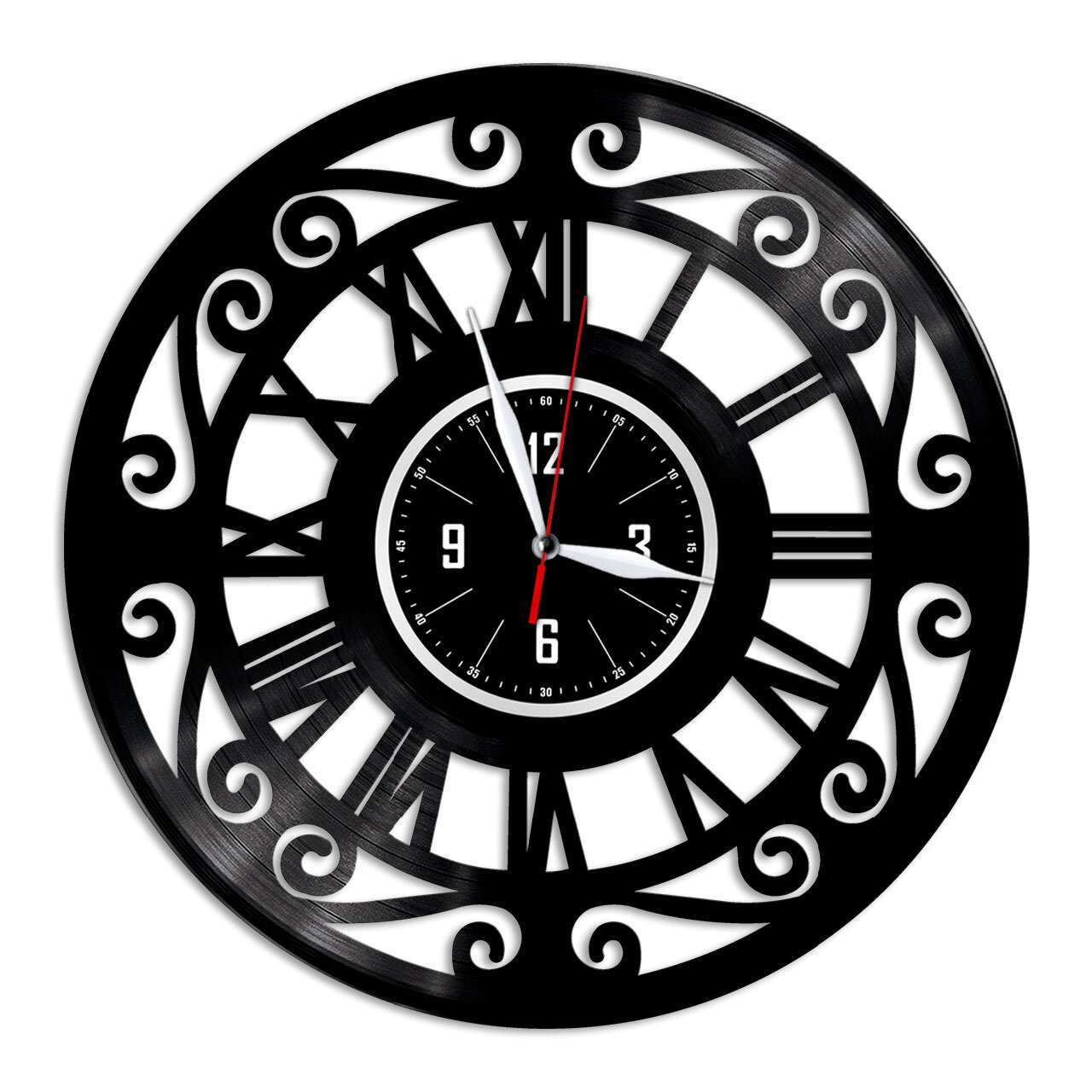 Римские цифры - настенные часы из виниловой пластинки