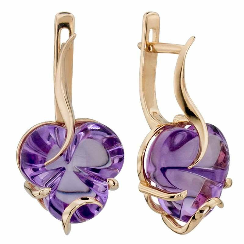 Серьги, красное золото, 585 проба, аметист