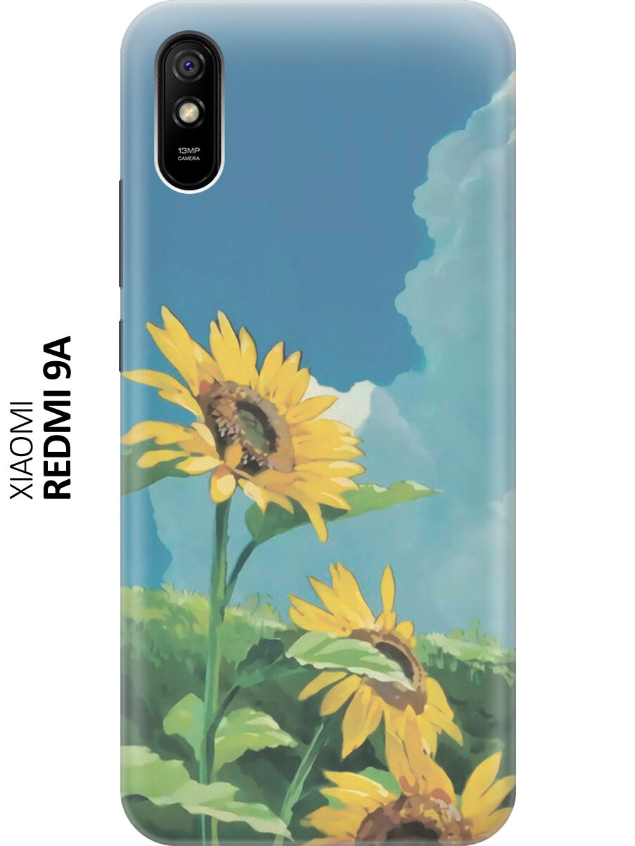 Силиконовый чехол Три подсолнуха в поле на Xiaomi Redmi 9A / Сяоми Редми 9А