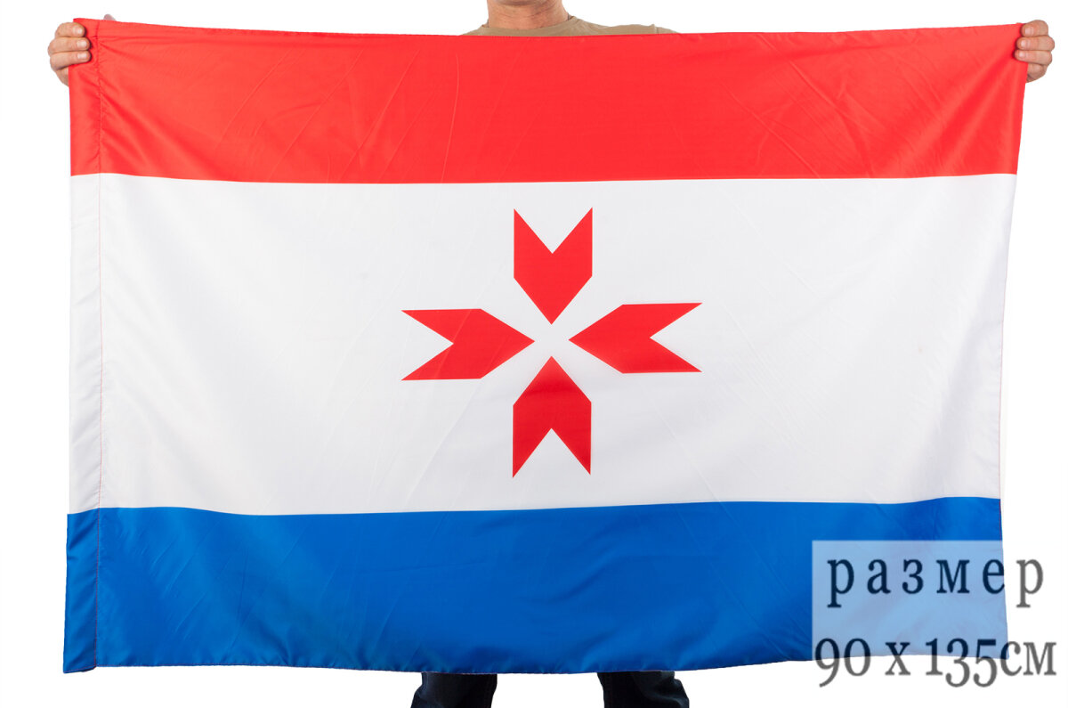 Флаг Республики Мордовия, размер 90x135 см, материал полиэфирный шелк