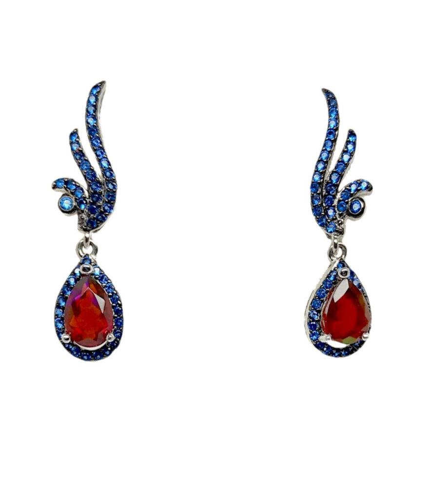 Серьги, серебро, 925 проба, фианит, опал