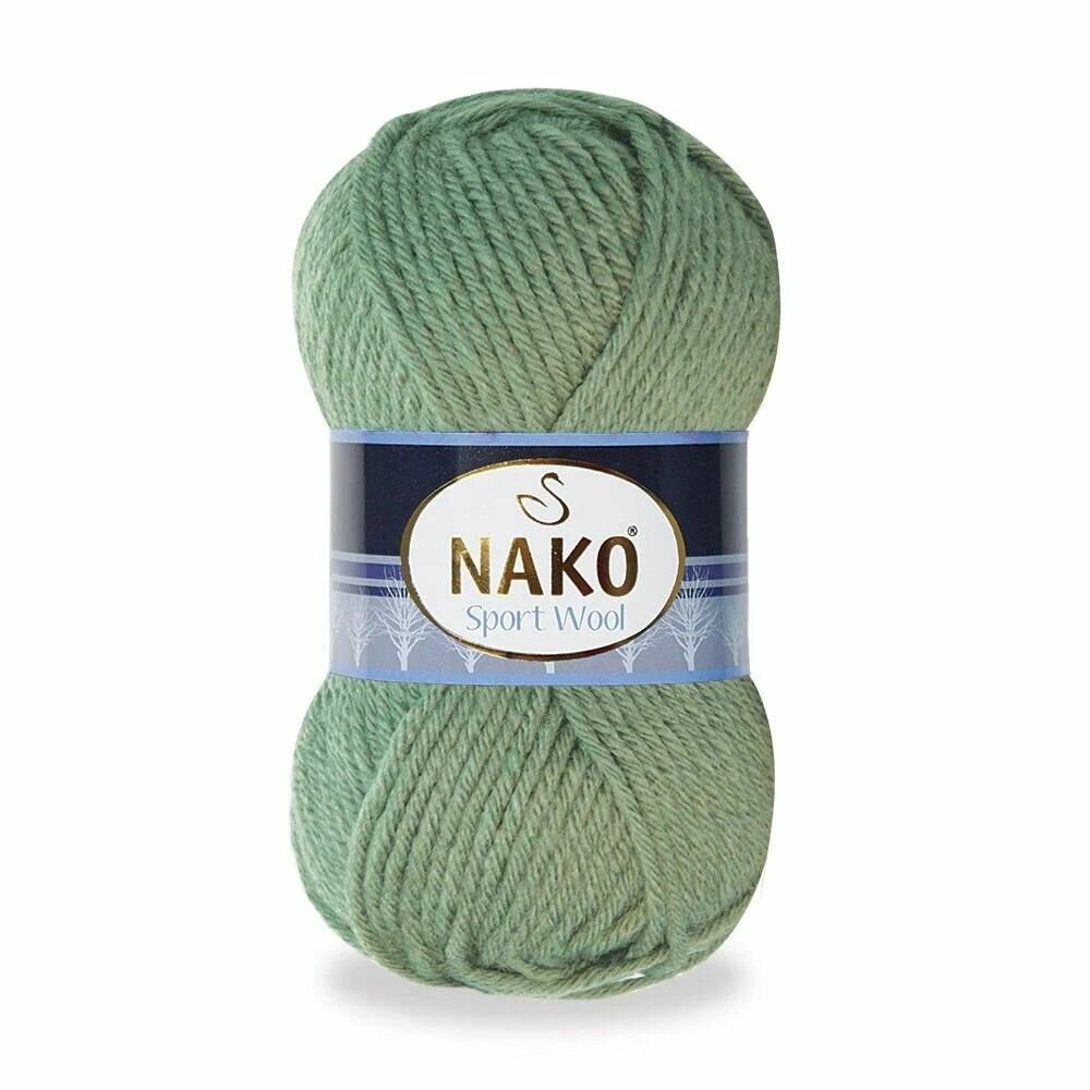 Пряжа Sport wool Nako, мята - 10307, 25% шерсть, 75% премиум акрил, 5 мотков, 100 г, 120 м.
